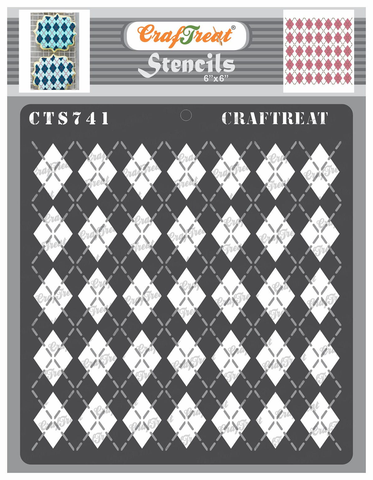 CrafTreat Stencil - Argyle 6x6 2pcs — thecraftshop.in