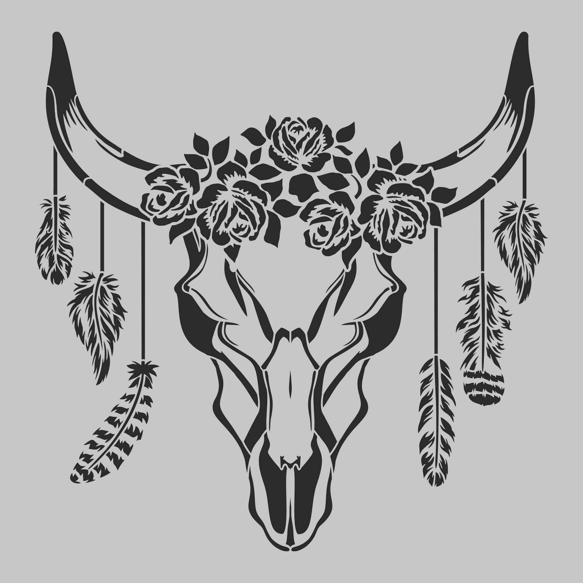 craftreat-bull-head-wall-stencil-decor--animal-stencils--bull-skull ...